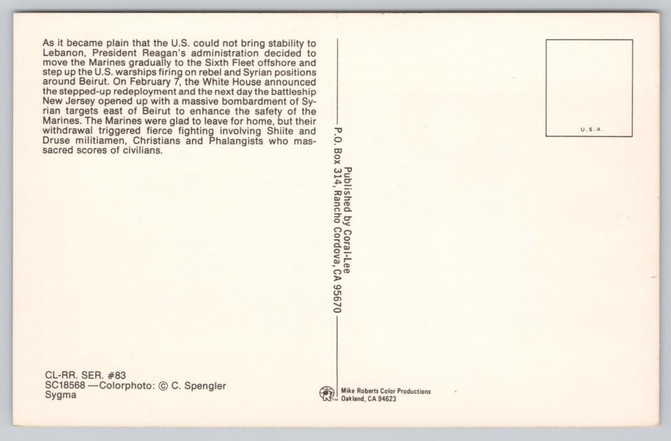Postcard President Ronald Regan Sends in the Marines Near Beirut | eBay