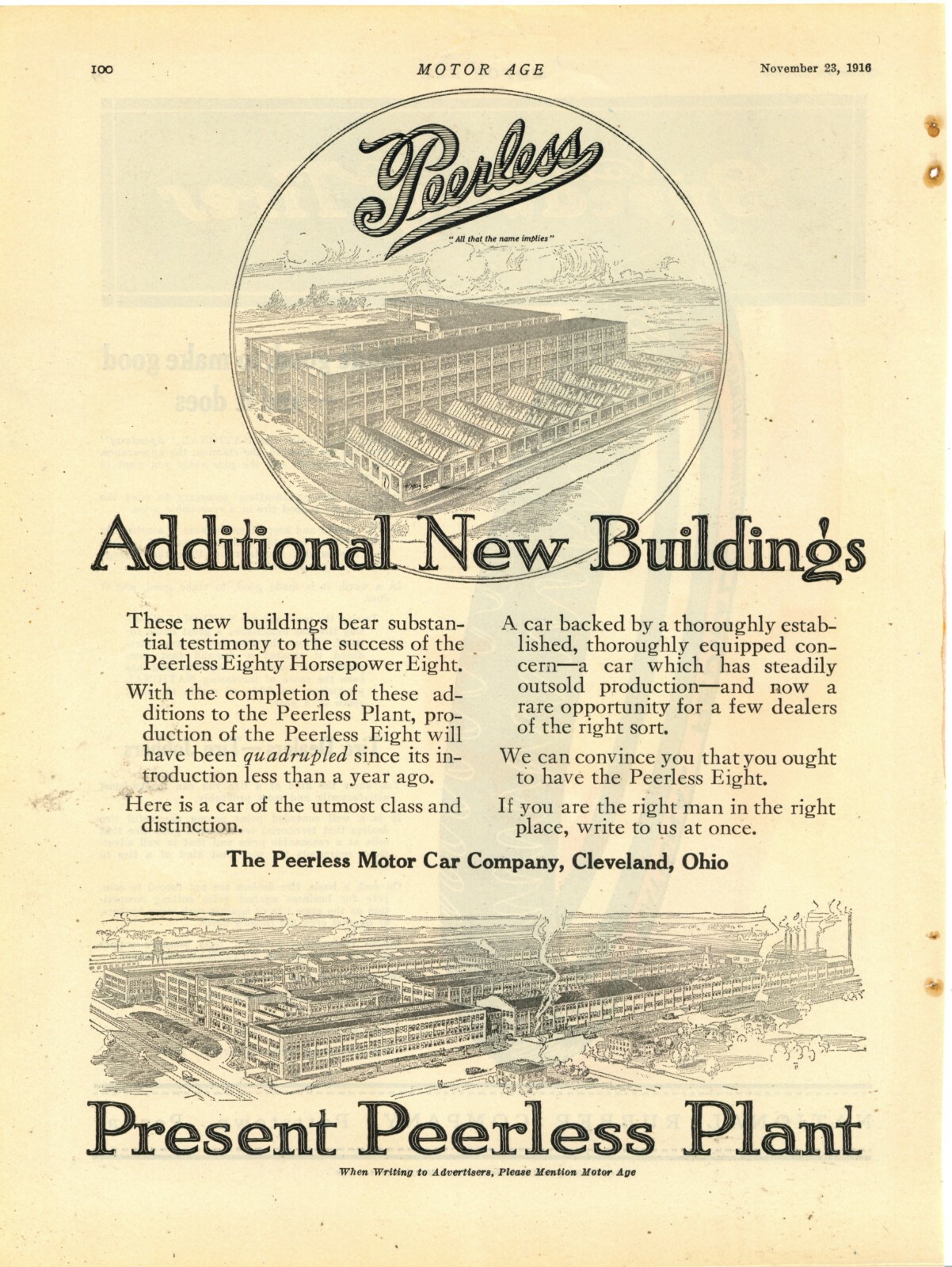 1916 Peerless Motor Car Company Ad: Cleveland, Ohio Factory Picture | eBay