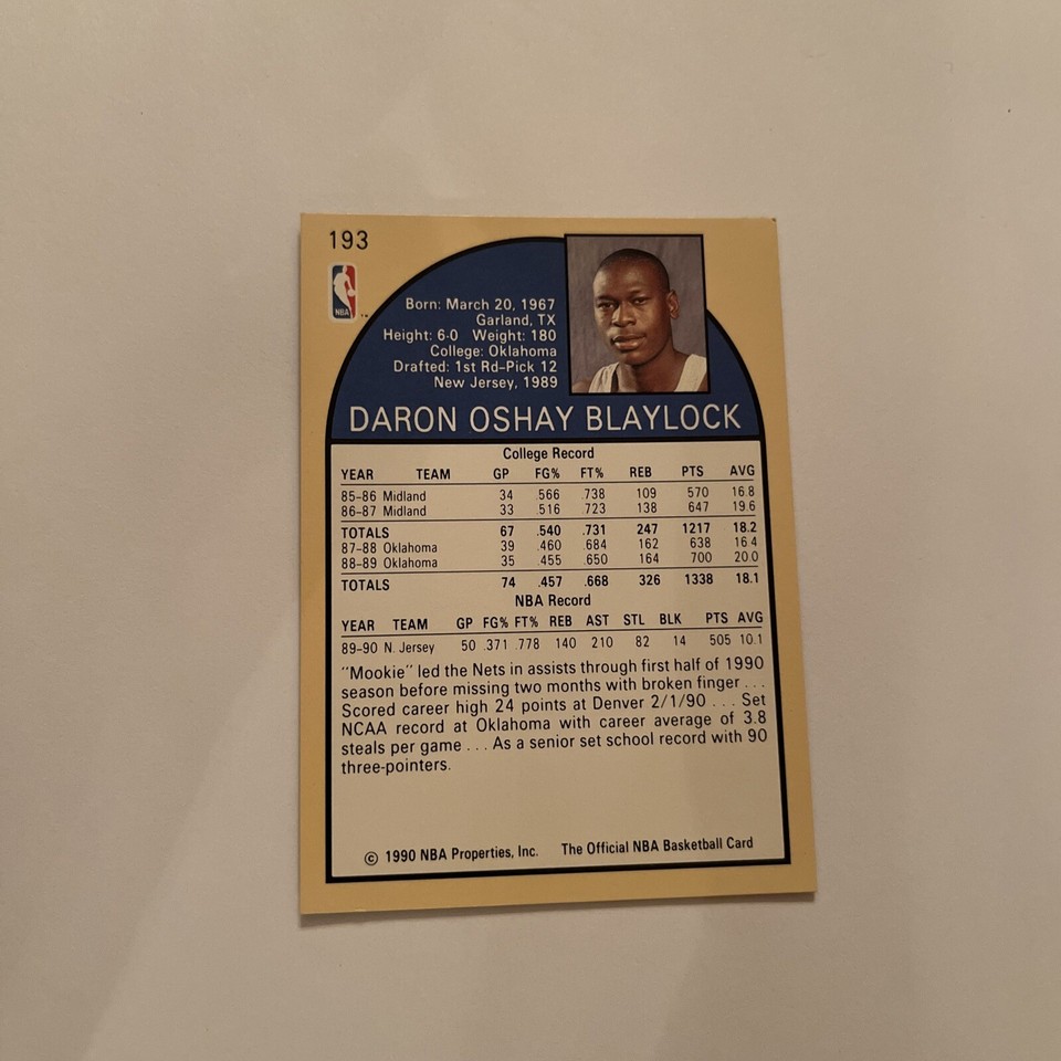 1990 Hoops Mookie Blaylock New Jersey Nets Rookie Free Shipping | eBay