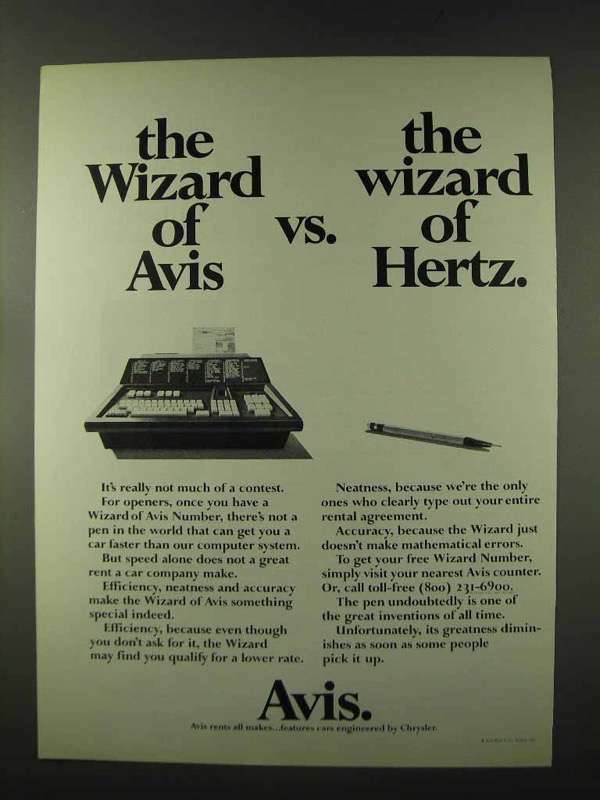 1973 Avis Rent-a-Car Ad - The Wizard of Avis | eBay