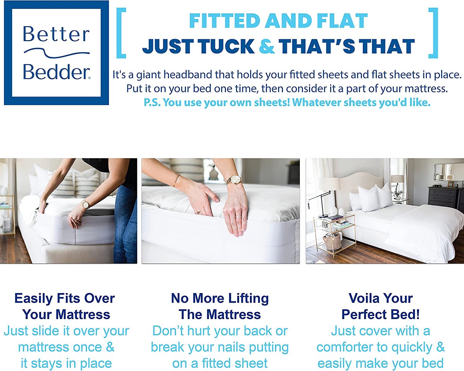 Lori Greiner Better Bedder Holds Flat Bed Sheets - QUEEN or KING Fits ...