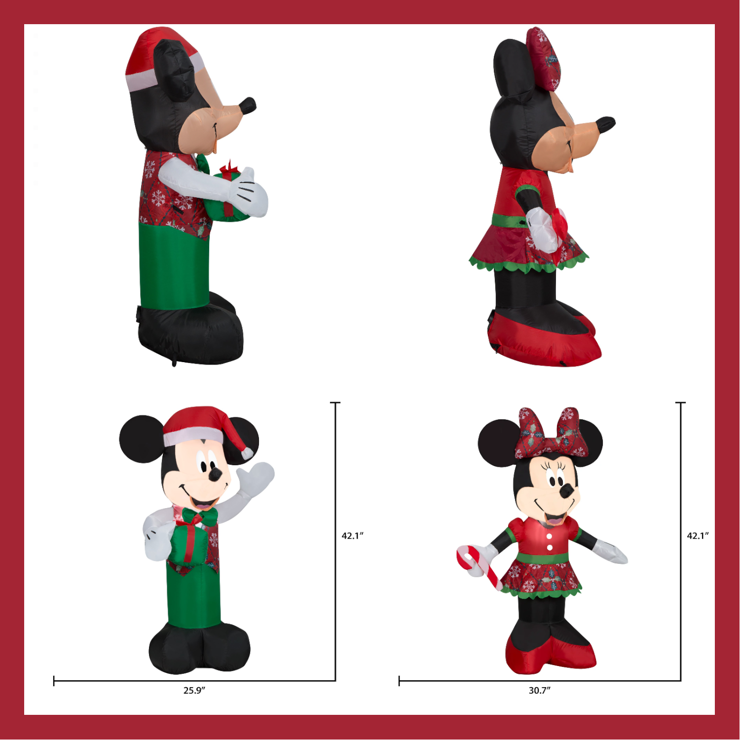 2Pk Disney Mickey Mouse + Minnie Mouse Christmas Holiday Inflatable ...