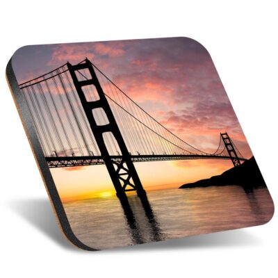 1x Square Coaster 12cm Golden Gate Bridge Sunset USA #51048 | eBay UK