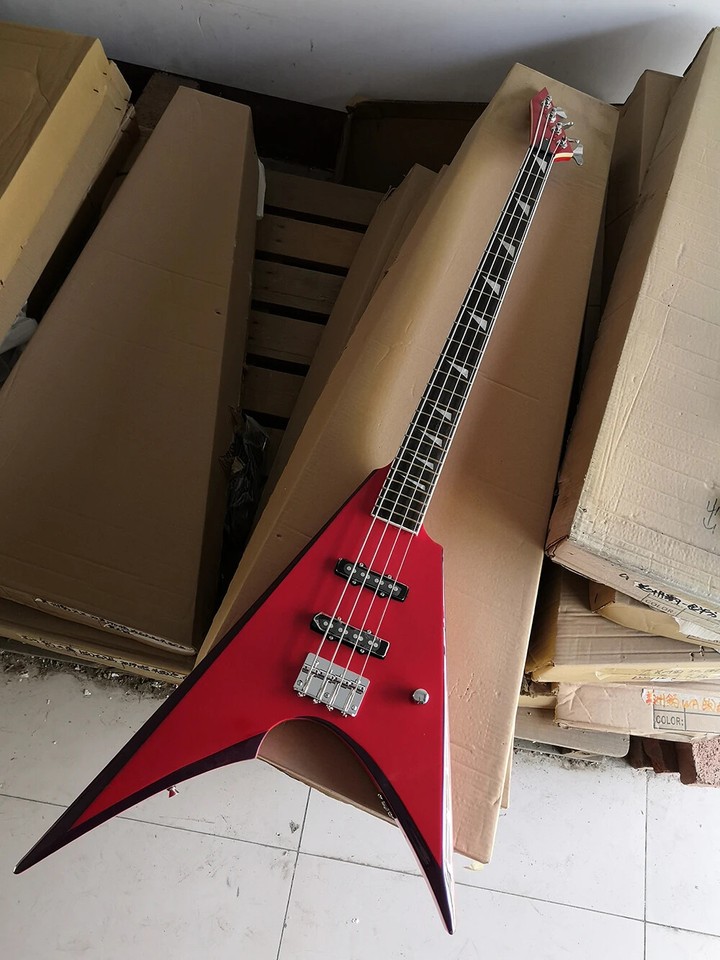 4 Strings Red V Shaped Electric Bass Guitar with Rosewood Fretboard,24 ...