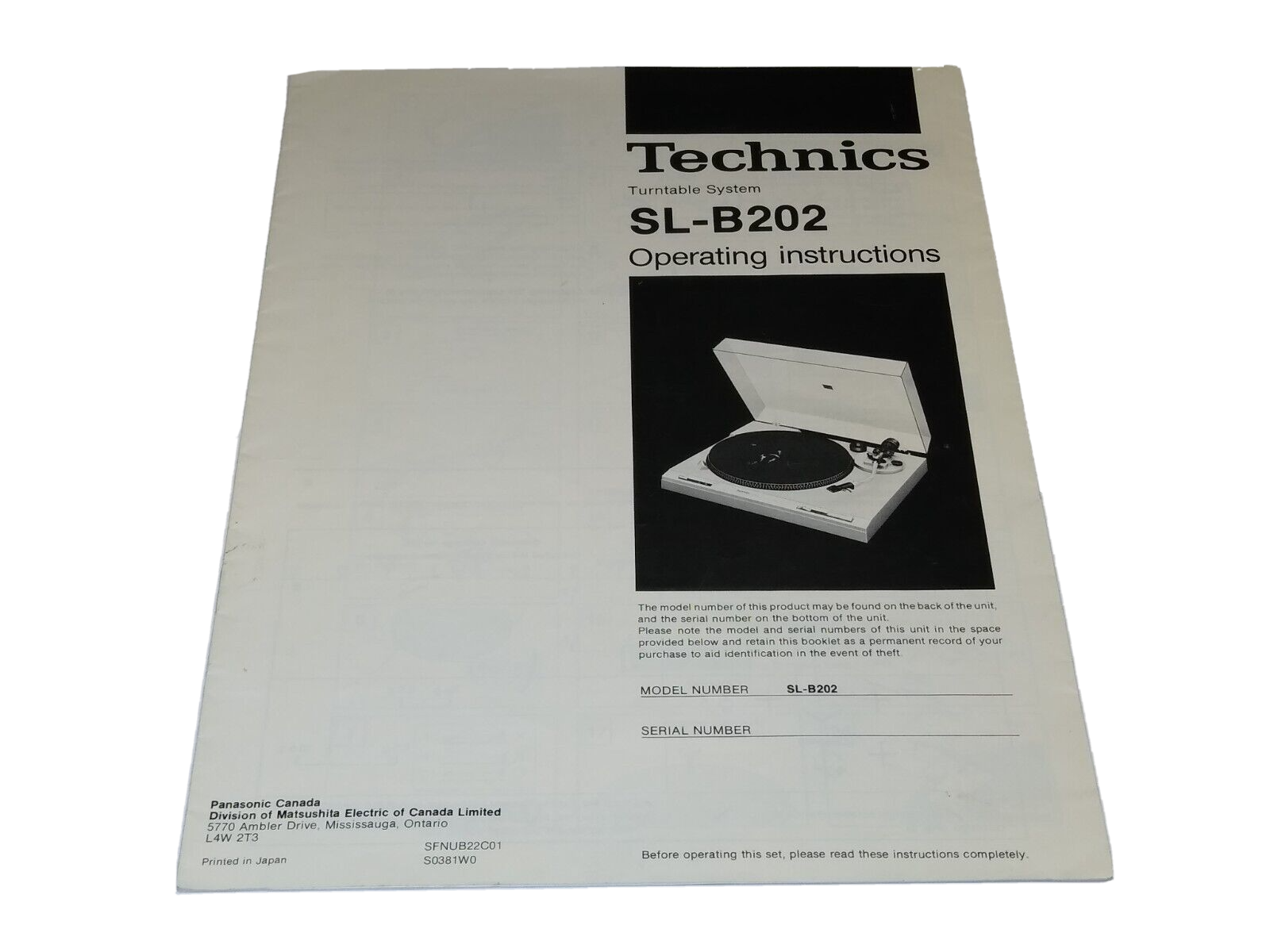 Technics SL-B202 Turntable Instruction Manual in French and English | eBay