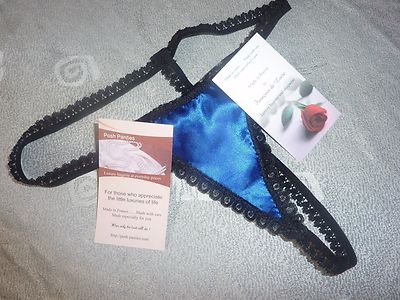 ROYAL BLUE shiny SATIN mini MICRO G STRING black lace Made France Sexy ...