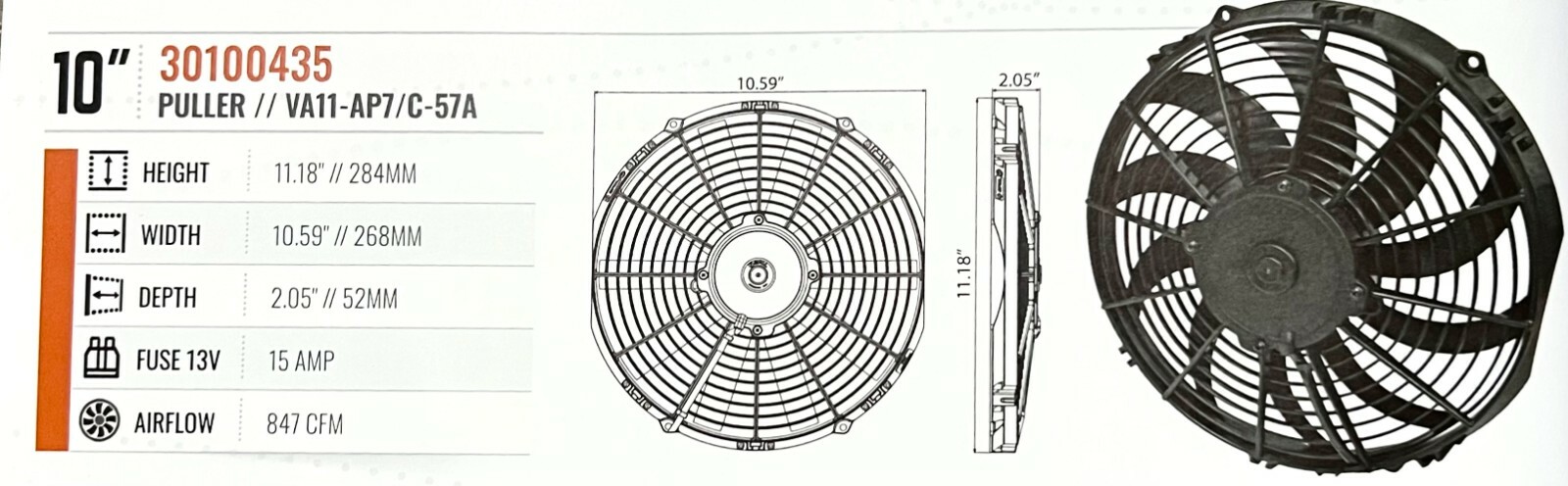 2 Pack!! Save $$ - SPAL 30100435 10" Fan Puller 12 Volt 847 cfm VA11 ...