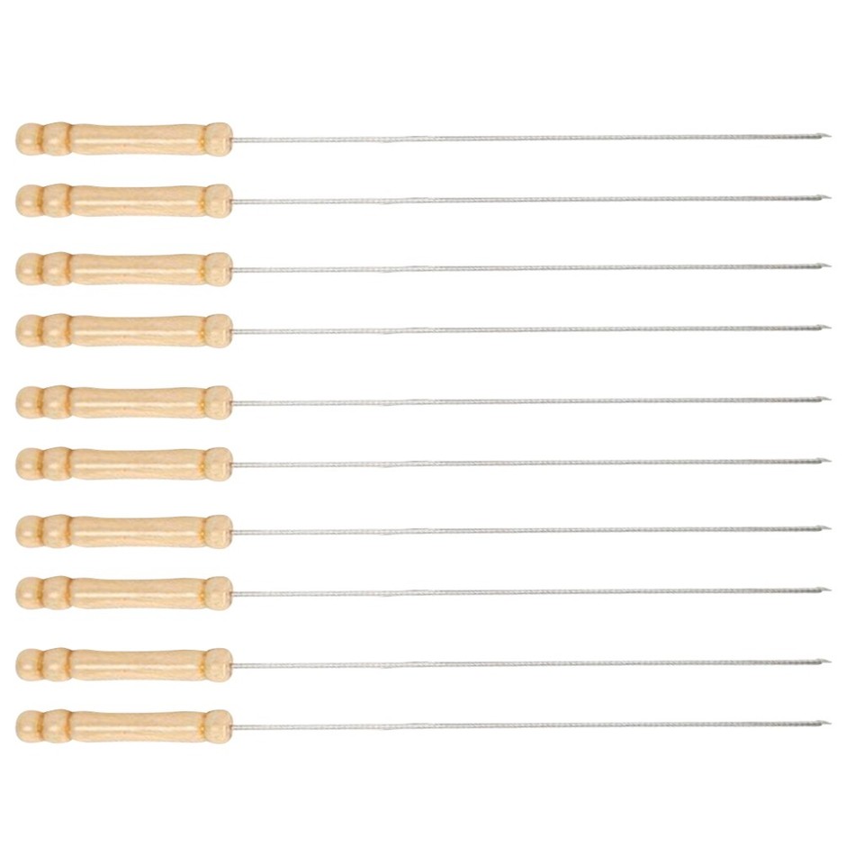 10x/tainless Steel BBQ Skewers Wood Handle Grilling Barbecue | eBay UK