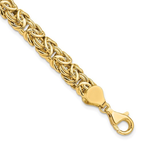 Real 14kt Yellow Gold Polished Fancy Byzantine Link Chain Bracelet; 8 ...