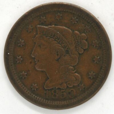 1850 Braided Hair Large Penny US One Cent Copper Coin United States ...
