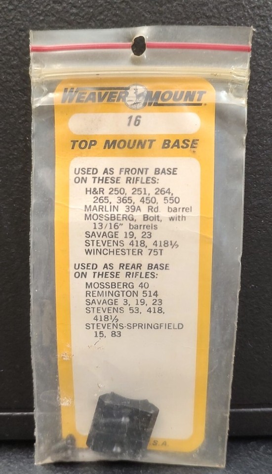 Weaver 16 Top Mount Base Marlin 39a Mossberg 43-46A Savage19 23 93F Win ...