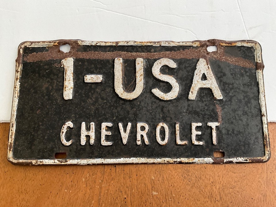 1-USA Chevrolet License Plate Booster vintage STEEL USA-1 Chevy U-S-A-1 ...