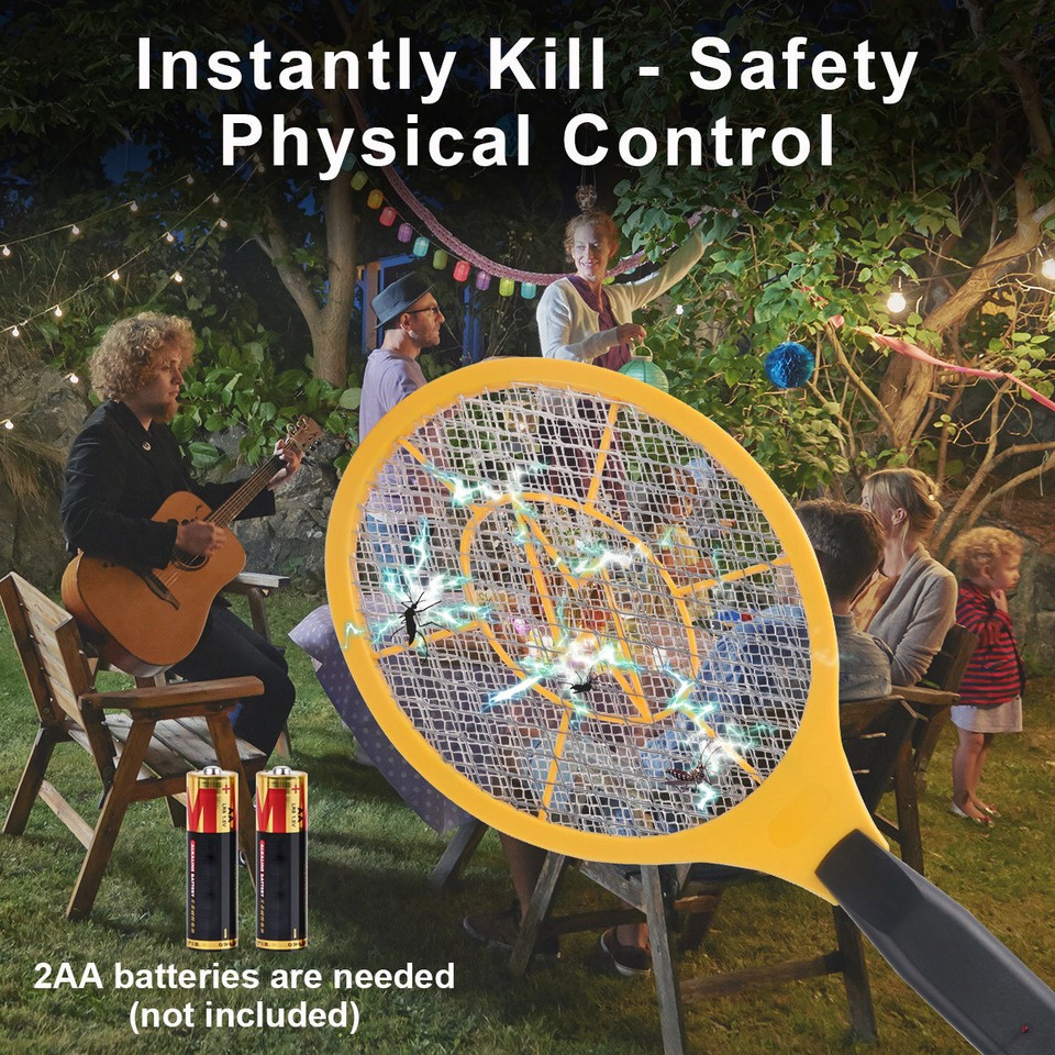 2Pcs Electric Mosquito Fly Swatter Handheld Zapper Racket Bug Pest ...