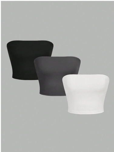 Women 3 pcs Boob Tube Strapless Sexy Bandeau Causal Stretchy Vest Bra ...