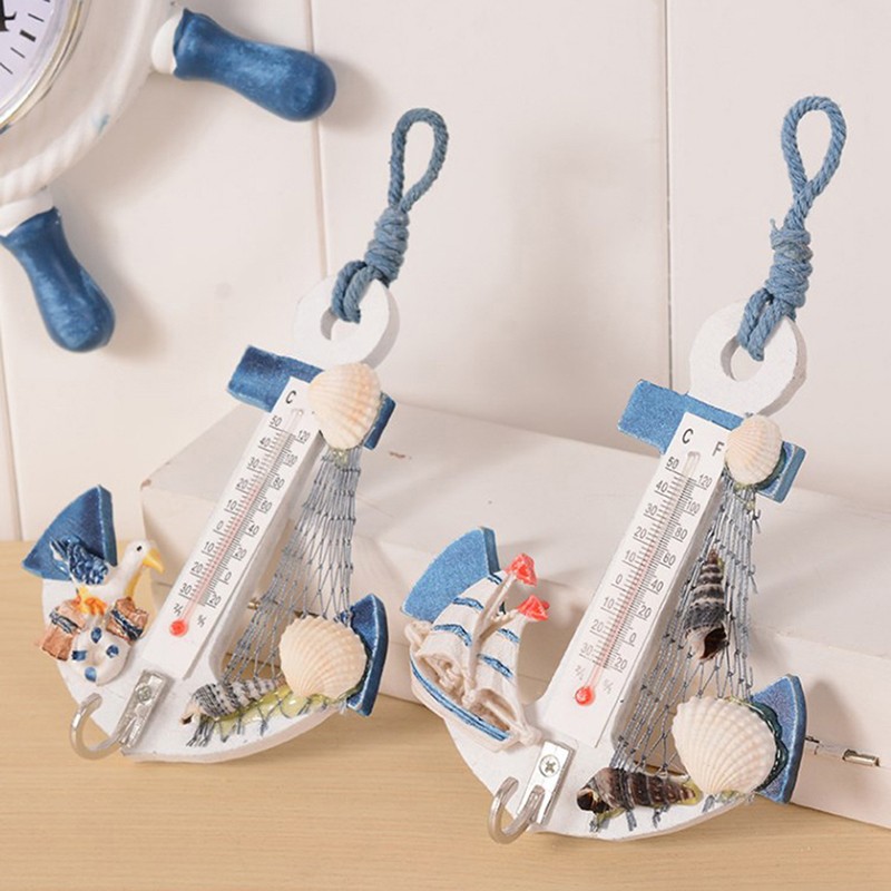 Wood Anchor Thermometer Crafts Art Wall Hanging Hook Meter Gauge Shell ...