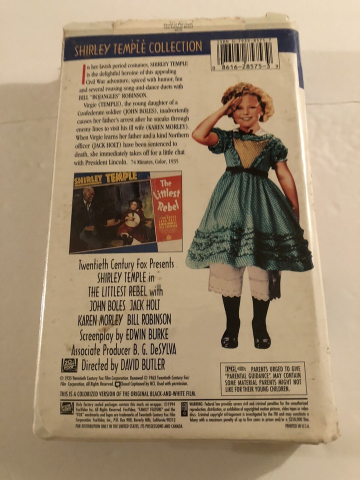 The Littlest Rebel VHS, 1994 Clam Shell Case Shirley Temple 86162857539 ...