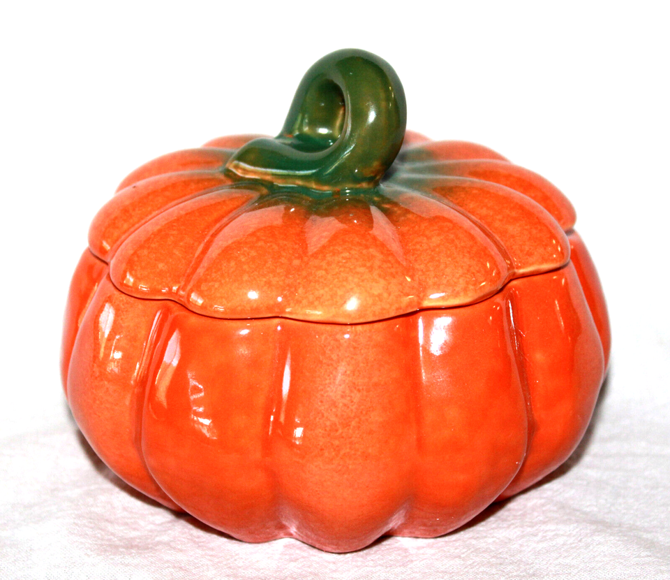 Elegant Ceramic Lidded Pumpkin Candy Dish Treat Cookie Jar Fall Holiday ...