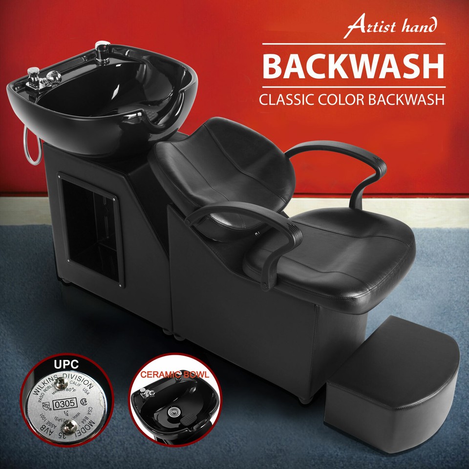 Barber Backwash Unit Chair Ceramic Shampoo Bowl Sink Beauty Salon w ...