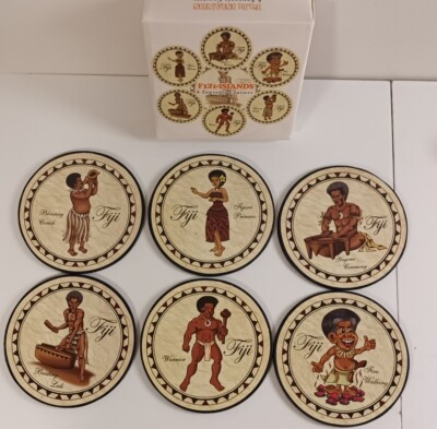 Vintage Fiji Islands Souvenir Coasters x6 Box Set Warrior Princess ...