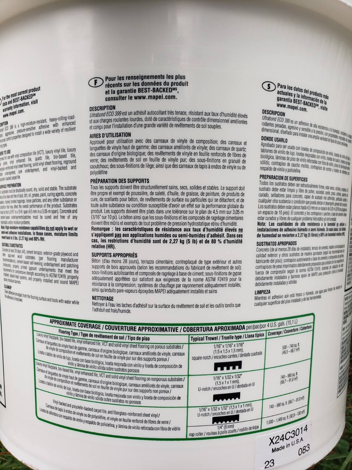 Mapei Eco 399 Heavy Duty-Pressure sensitive flooring Adhesive 4 Gals ...