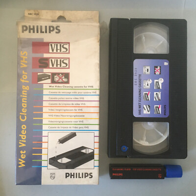 PHILIPS SBC 3520 Wet Video Cleaning Cassette f/ VHS & SVHS Head Cleaner ...