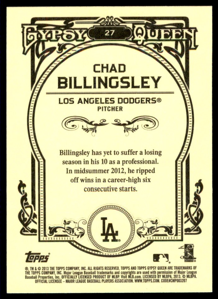 2013 Topps Gypsy Queen Chad Billingsley Los Angeles Dodgers #27 | eBay