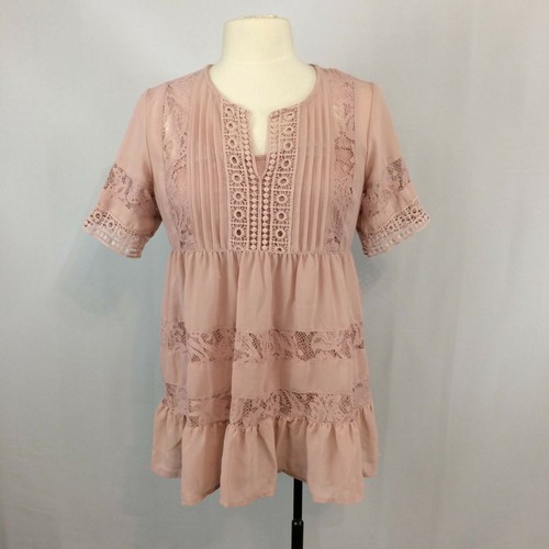 Knox Rose Crochet Peasant Top, Dusty Pink Boho lacy Top, Small | eBay