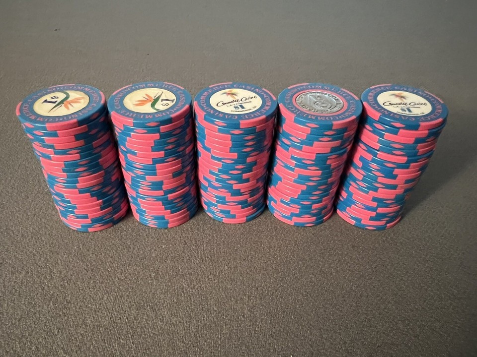 Set of 100 Commerce Casino $1 Clay Poker Chips Rare Collectible Los ...