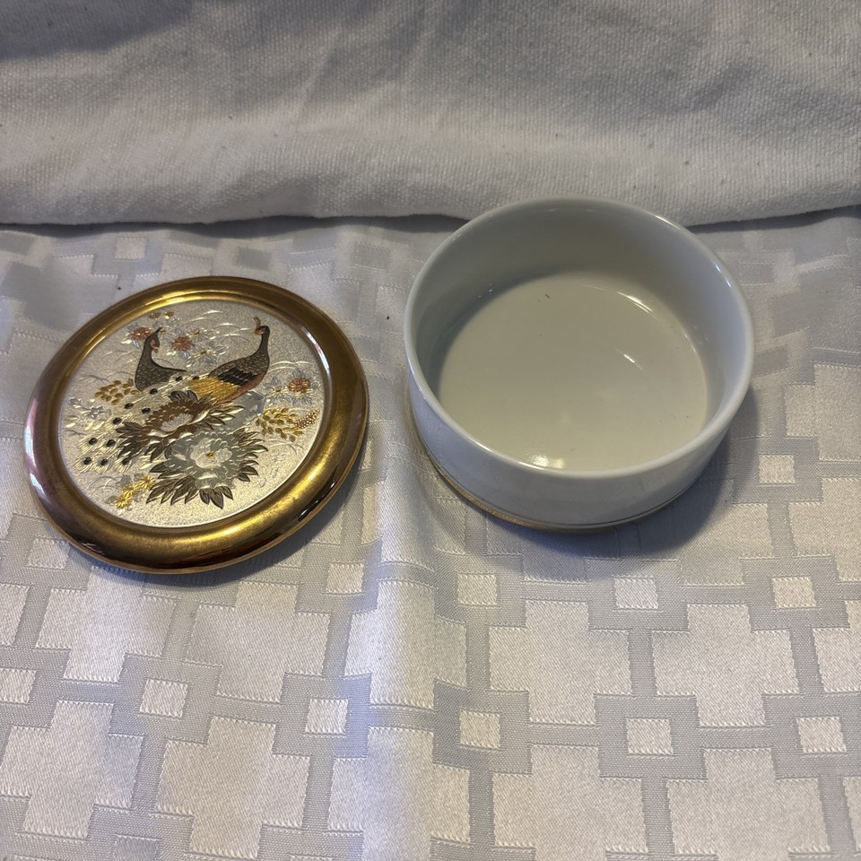 The Art of Chokin 24kt Gold Edged Round Trinket Box pheasantin Cherry ...