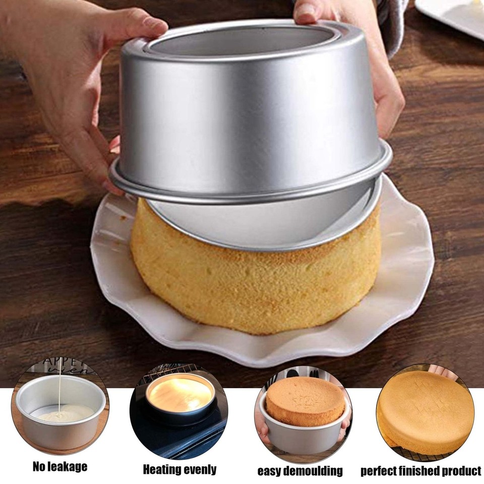 2 Pack 8-Inch Non-Stick Deep Aluminum Round Cake Pan with Removable ...