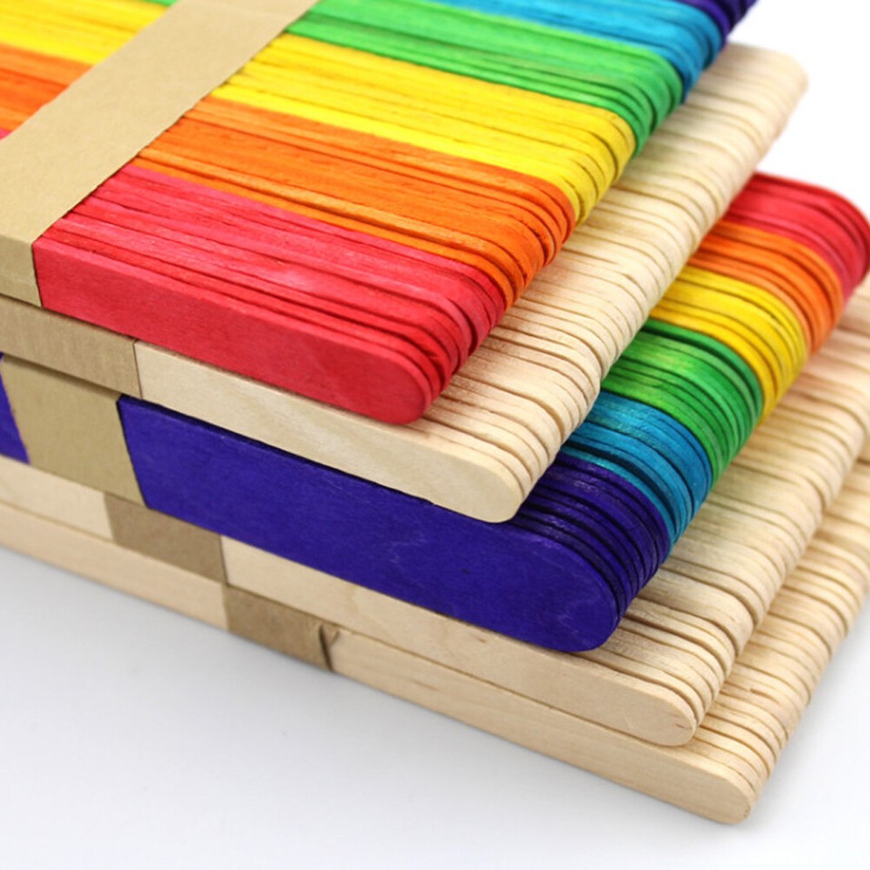 AU 50Pcs Wooden Popsicle Stick Kids Ice Cream Lolly DIY Making Funny ...