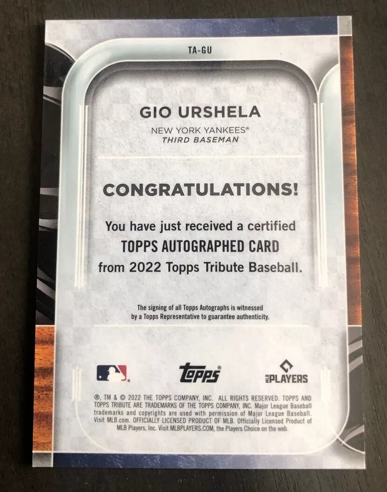 2022 Topps Tribute Gio Urshela Green Auto Autograph #32/99 Yankees | eBay