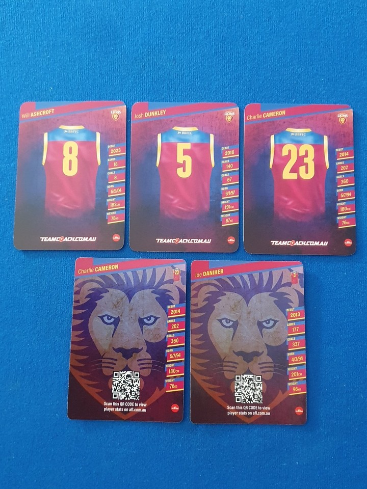 5 x 2024 AFL Team Coach - BRISBANE LIONS Cards - Common & Silvers ...
