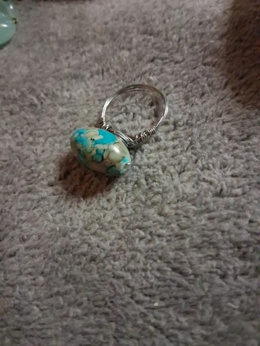 Handmade Wire Wrapped Beaded Ring W/ Turquoise Like Large Bead Size 8 ...