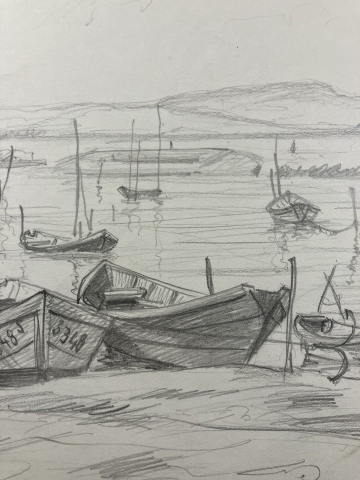 Maxime Juan (1900-1992) Drawing Marine Boat View Pond Pipe Thau To ...