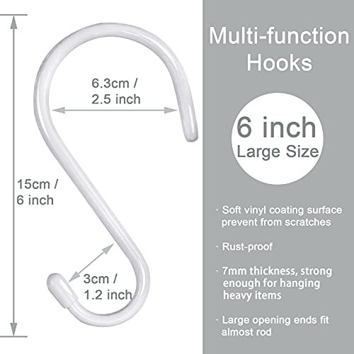 8 Pack 6 Inch White S Hooks For Hanging Large Vinyl Coated Metal S ...