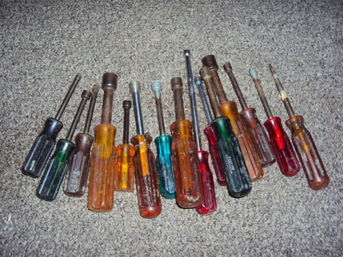 Antique Vintage nut driver wood handle screwdriver collectible tool lot ...