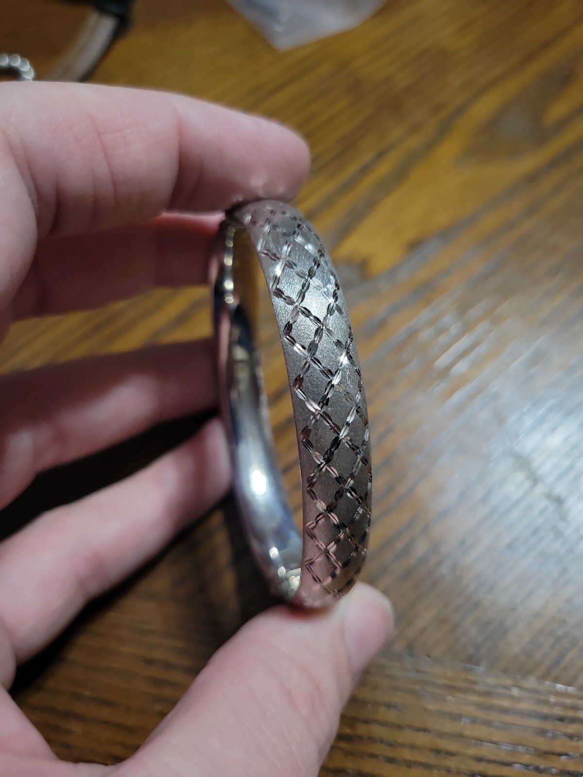 Vintage Engraved Sterling Silver Cuff Bracelet - Gem