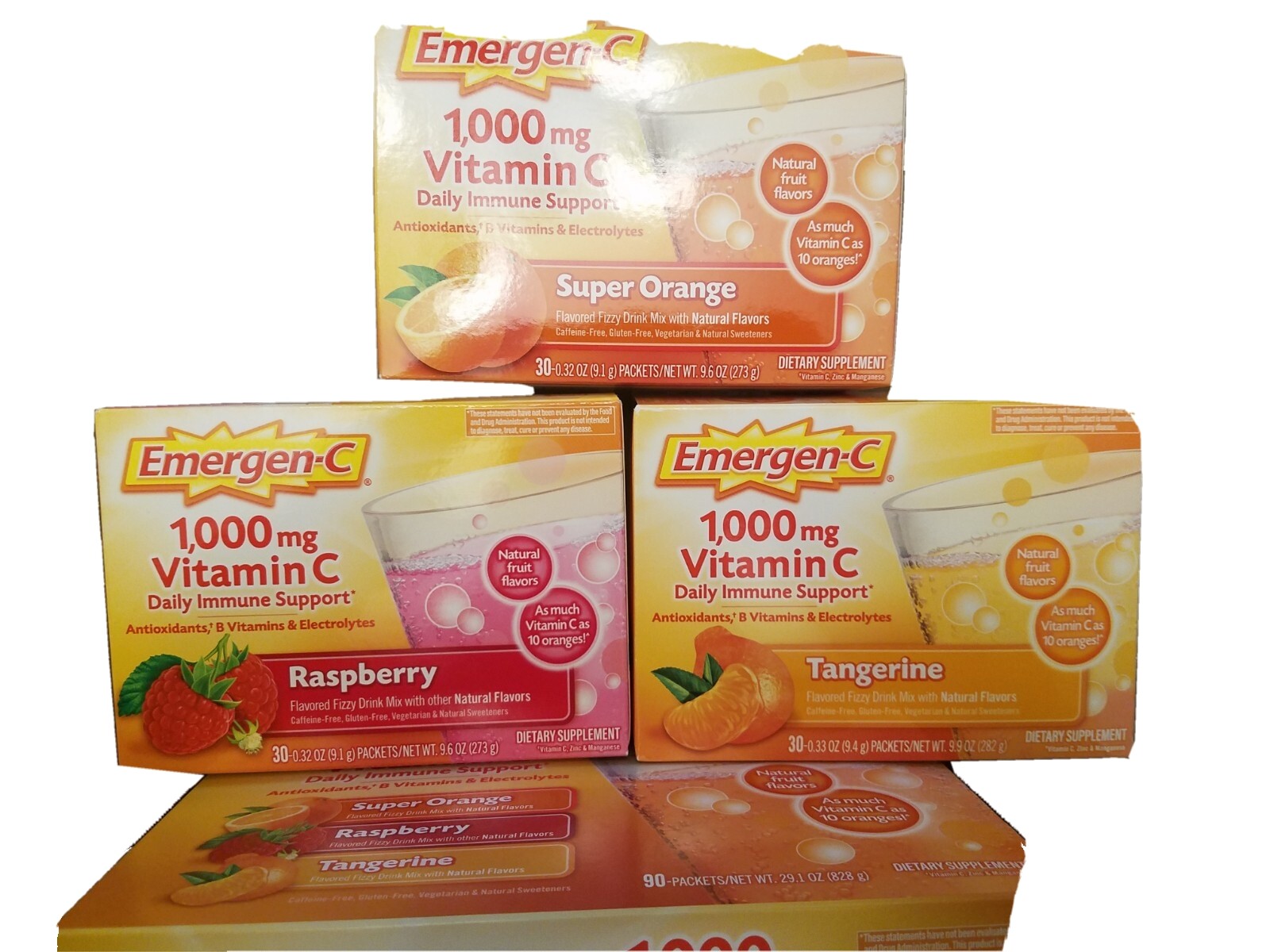 EmergenC Bulk pack 90 Packets - 30ea, Orange, Raspberry, Tangerine ...