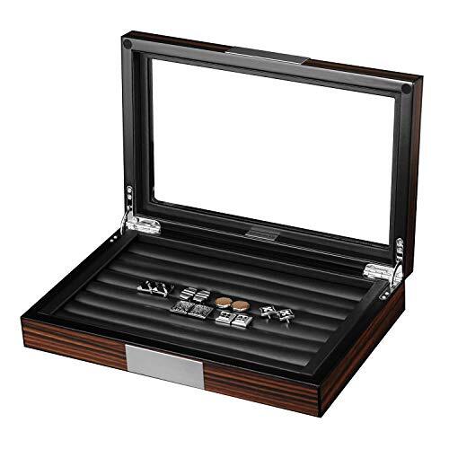 Wood Cufflink Box With Glass Window Cufflink Display Case Ring ...