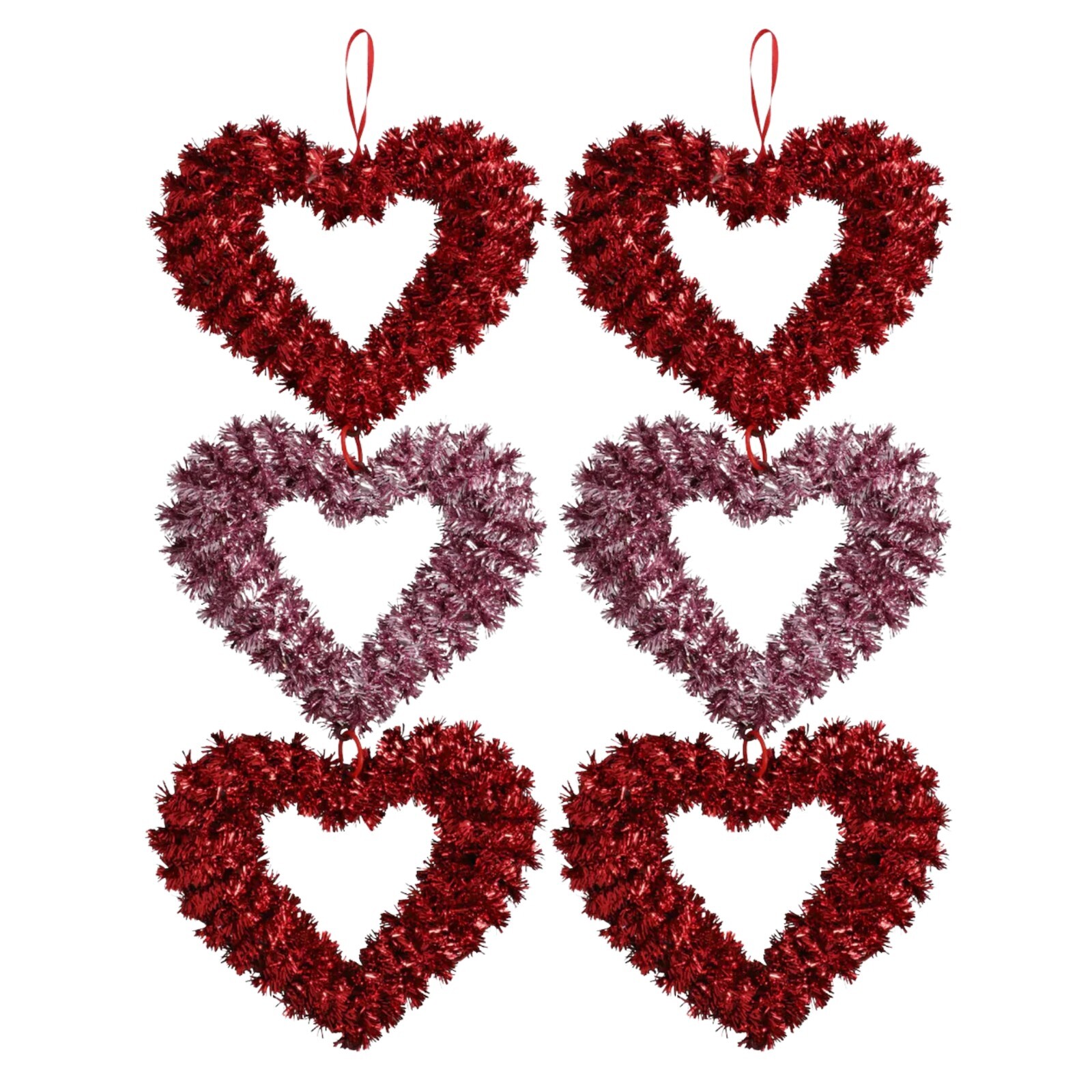 Red & Light Pink Valentine's Day Tinsel Triple Hanging Heart Decor Pack ...
