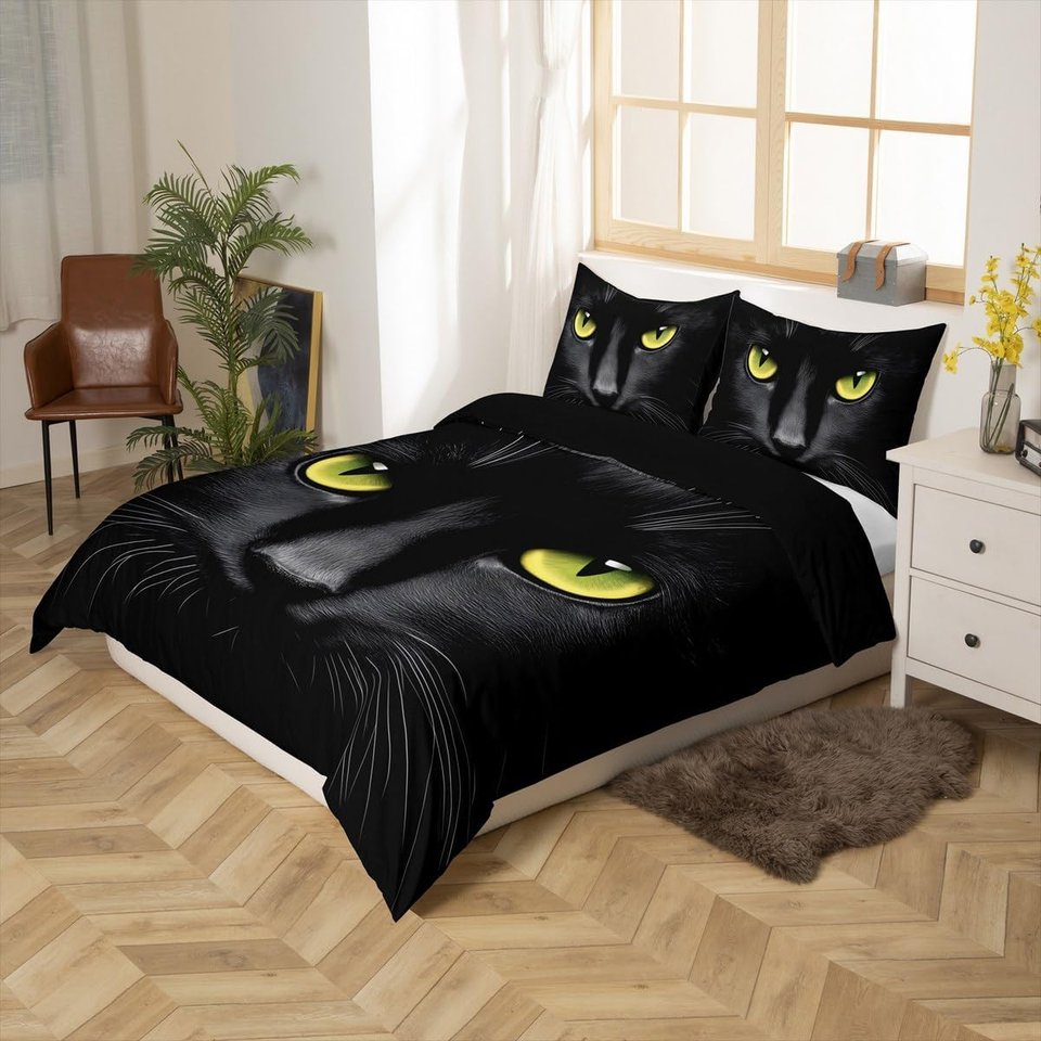Animal Duvet Cover Queen Size Pet Cat Comforter Set Black Cat with ...