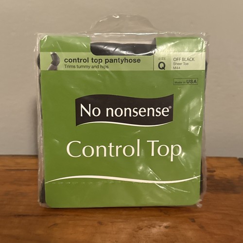 VTG No Nonsense Control Top Nylon Pantyhose Off Black Sheer Toe Plus ...