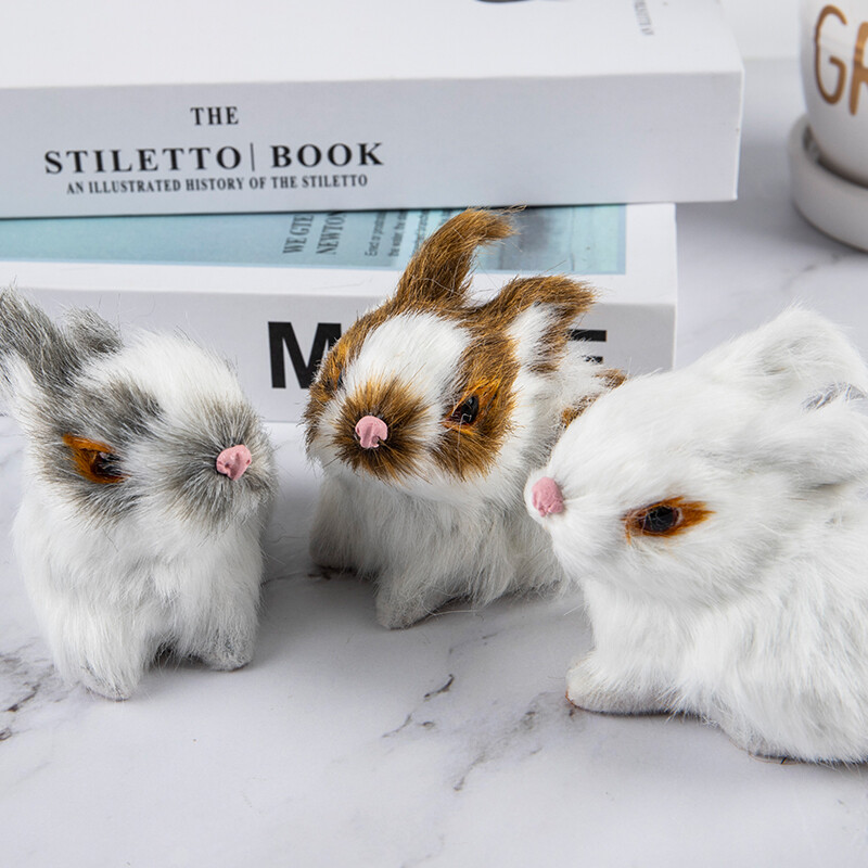 Mini Realistic Cute Plush Rabbit Lifelike Animal Easter Bunny Model ...