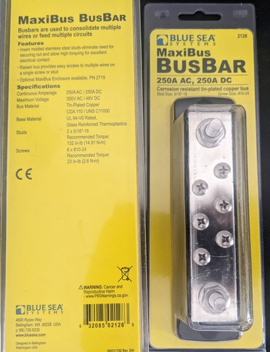 MaxiBus 250A BusBar - Two 5/16"-18 Studs and Six #10-24 Screws 2128 ...