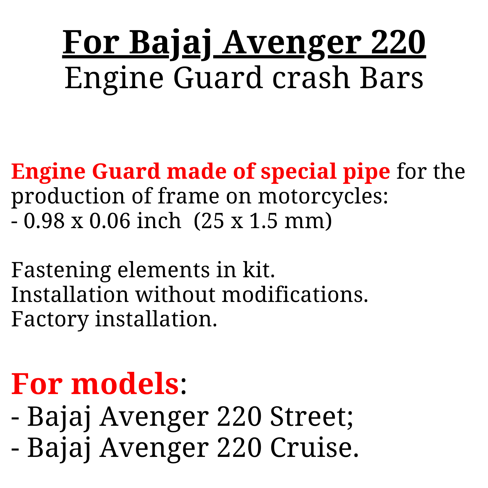 For Bajaj Avenger 220 Engine guard Avenger Street Crash bars Cruise | eBay
