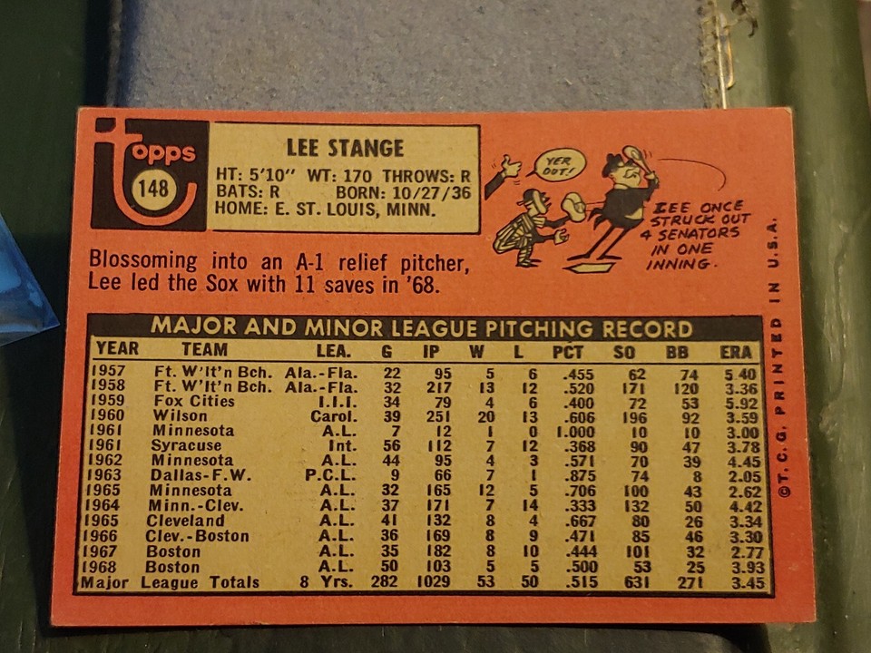 Lee Strange Auto 1969 Topps Autographed Card #148 Boston Red Sox | eBay