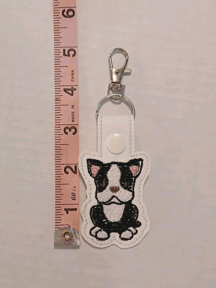 Boston Terrier Embroidered Keychain, Dog Key Fob w/Swivel Clasp Clip ...