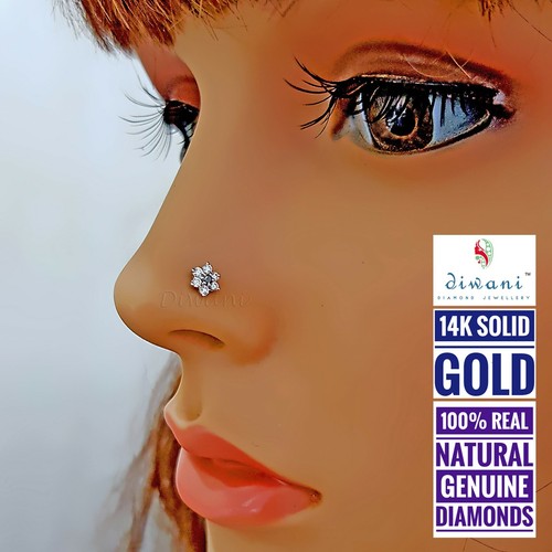 Natural White & Black 7 Diamonds Flower Nose Lip Labret Stud Piercing ...
