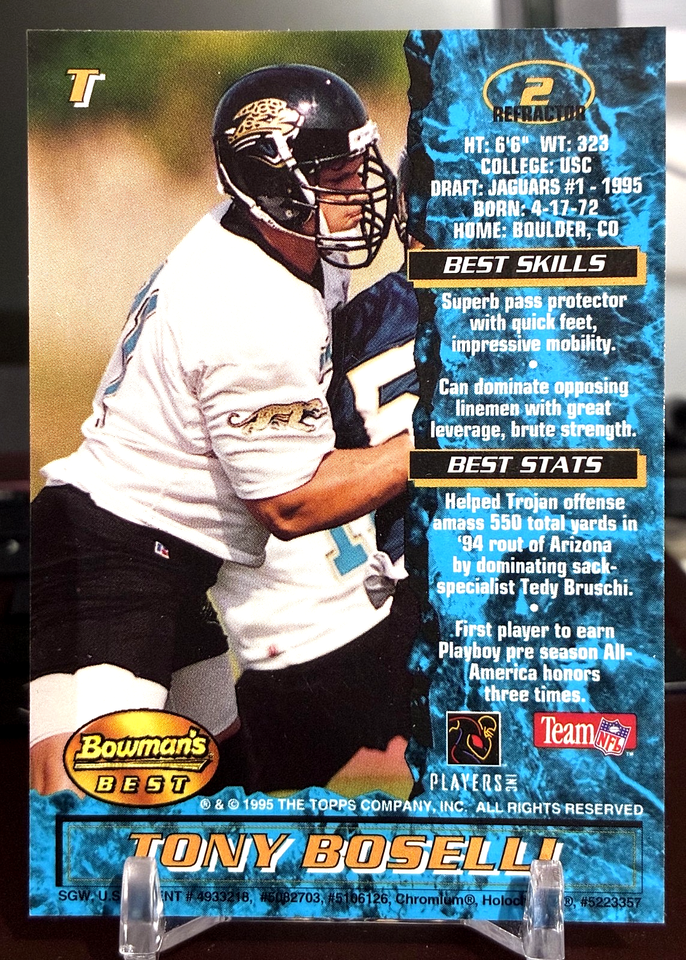 1995 Bowman #2 Best TONY BOSELLI Blue Refractor Draft Pick HOF Rookie ...